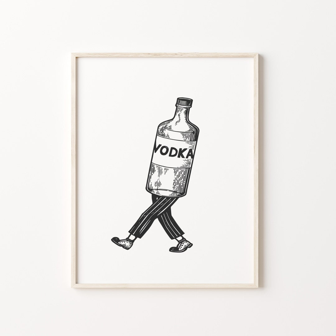 Retro Walking Vodka Art Bar Cart Art Kitchen Art Alcohol - Etsy