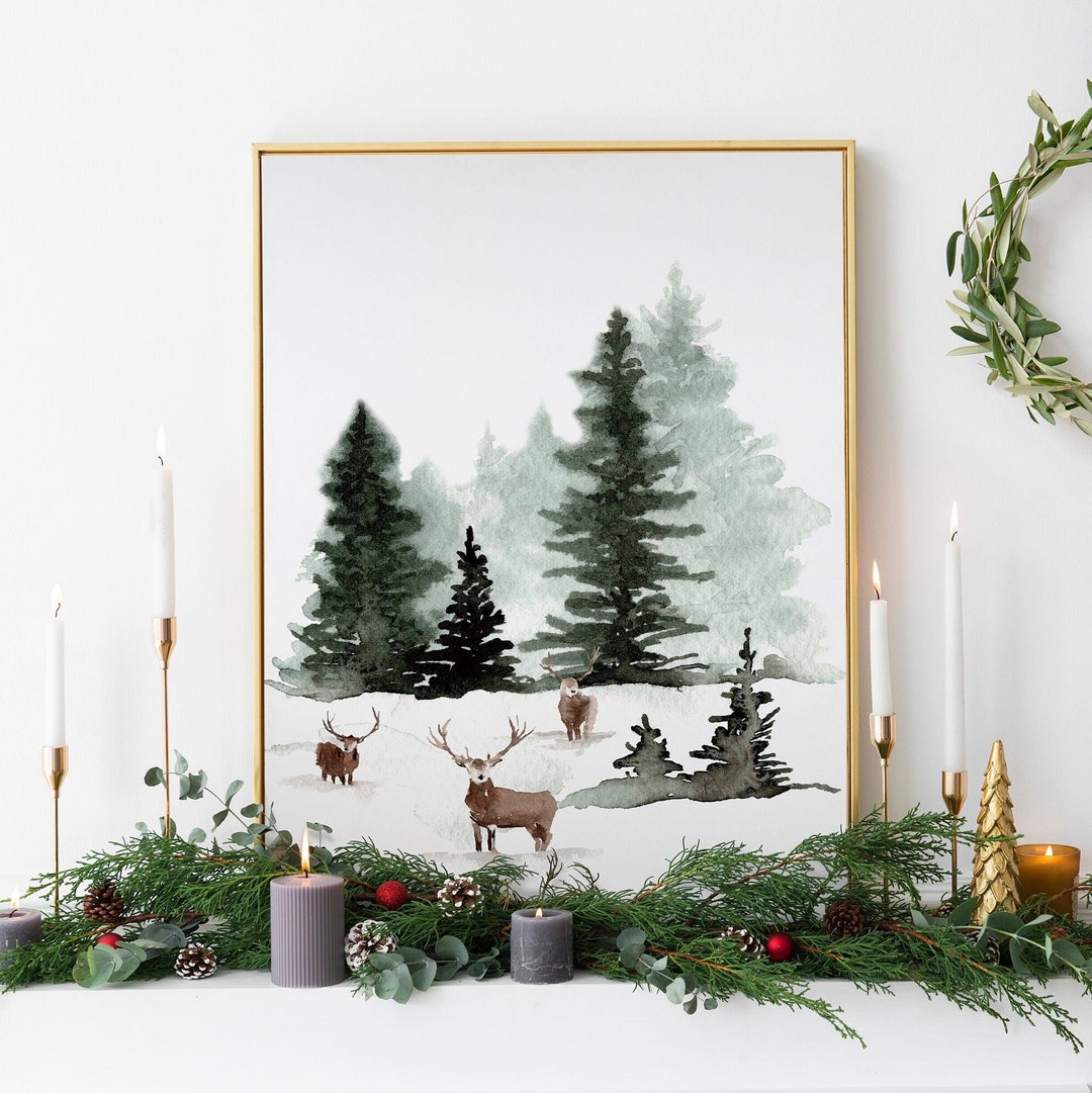 Snowy Landscape Print | Christmas Printable, Winter Wall Art, Winter ...