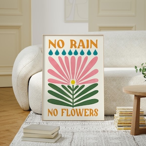 No Rain No Flowers Print | Retro Wall Art, Hippie Print, Retro Floral ...
