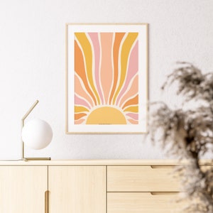 Sunshine Burst Print | Retro Pastel Sun Ray Print, Abstract Sunburst ...