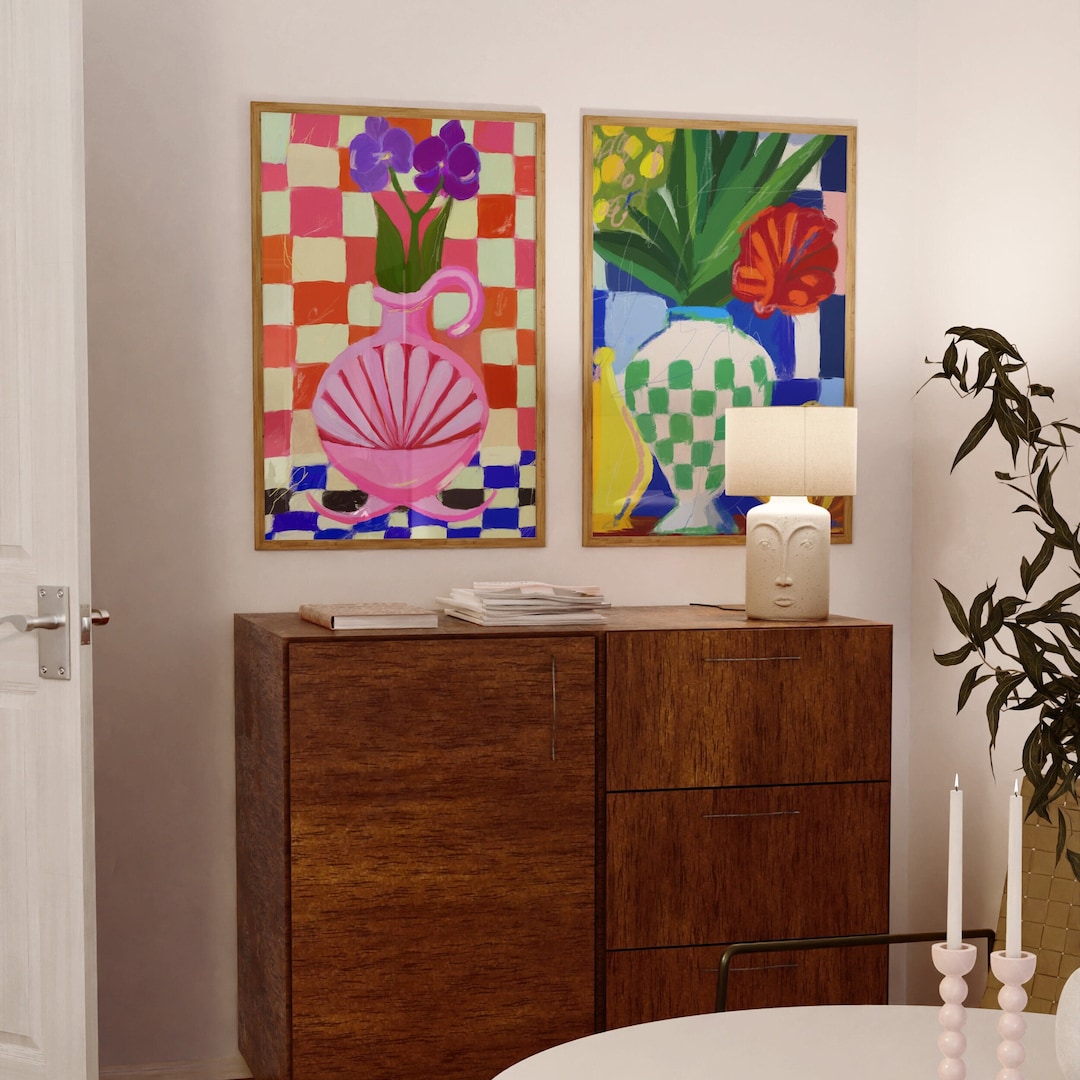 SET OF 2 French Riviera Vases | Kitchen Wall Art, Colorful Preppy Art ...