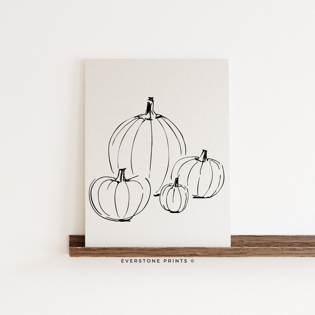 Pumpkin Line Art | Fall Prints | Autumn Wall Art | Fall Wall Decor ...