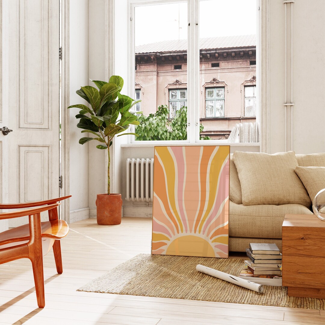 Sunshine Burst Print | Retro Pastel Sun Ray Print, Abstract Sunburst ...