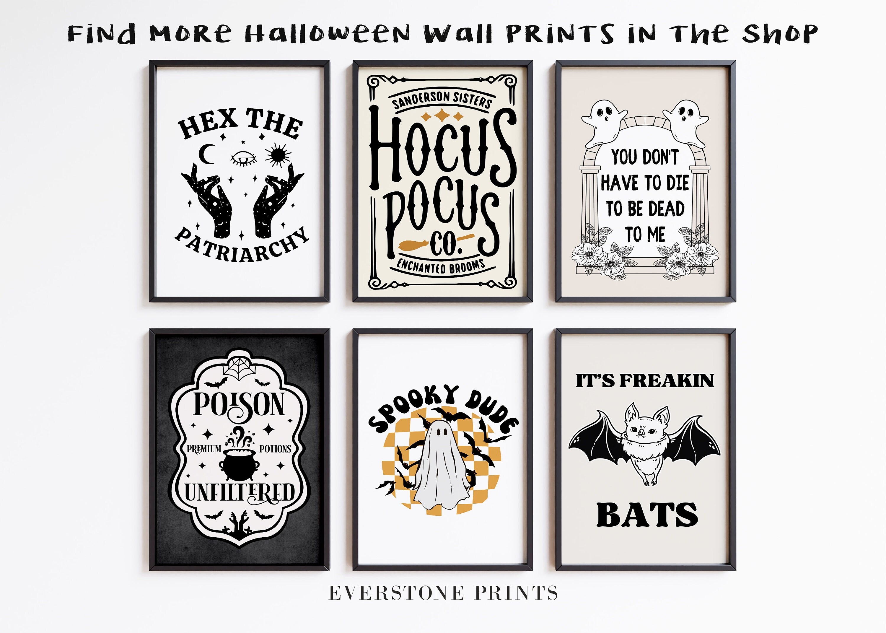 Set of 6 Vintage Halloween Prints | Halloween Wall Art | Spooky Print ...