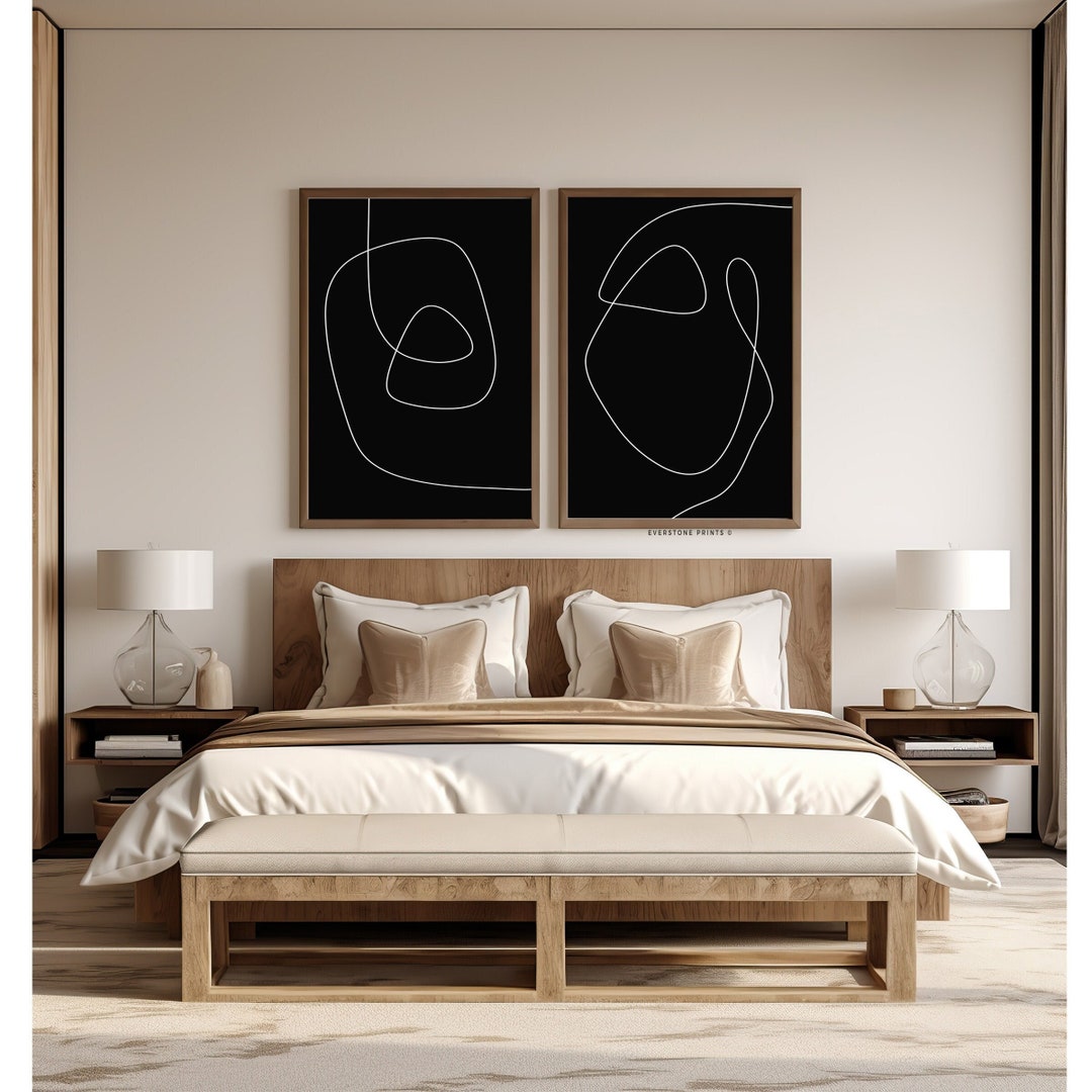 Minimalist Black Set of 2 Line Art Print | Black White Line Art ...