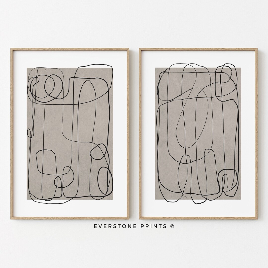 Set of 2 Abstract Line Art | Neutral Abstract | Line Drawing Abstract ...
