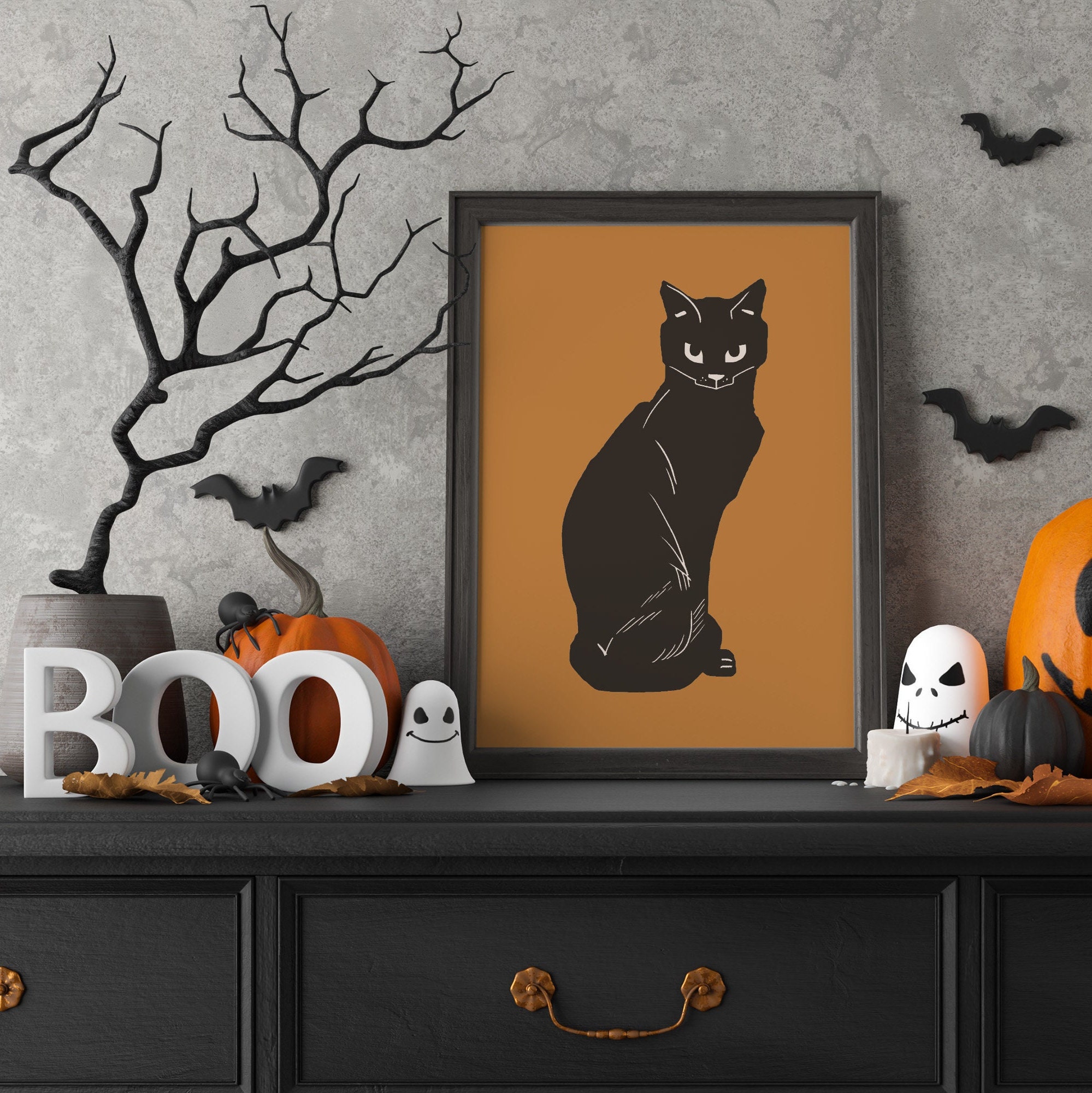 Creepy Cat Art Halloween Wall Art Halloween Poster - Etsy