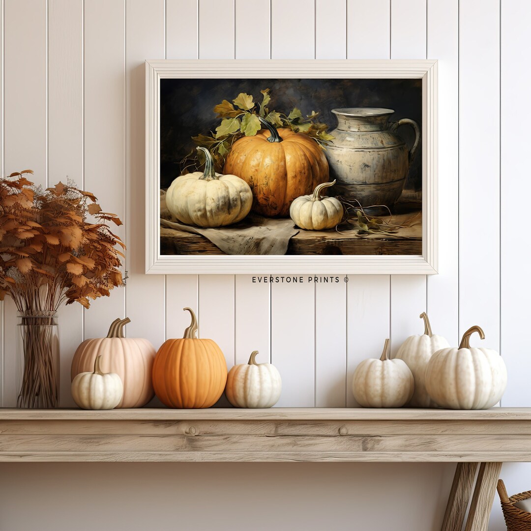 Fall Pumpkin Still Life Art | Farmhouse Decor, Rustic Fall Art, Autumn ...