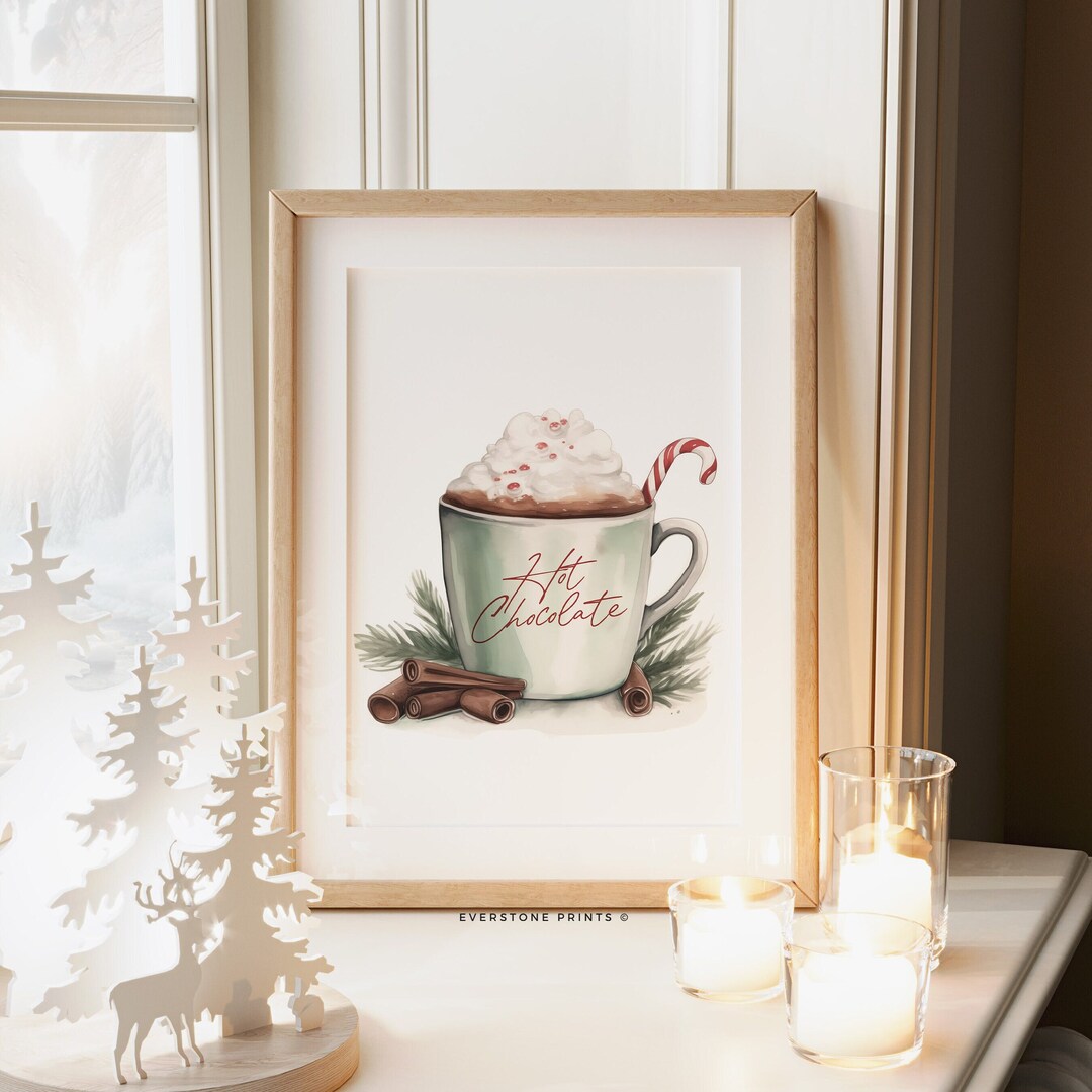 Hot Chocolate Christmas Print | Hot Cocoa Sign, Holiday Kitchen Decor ...