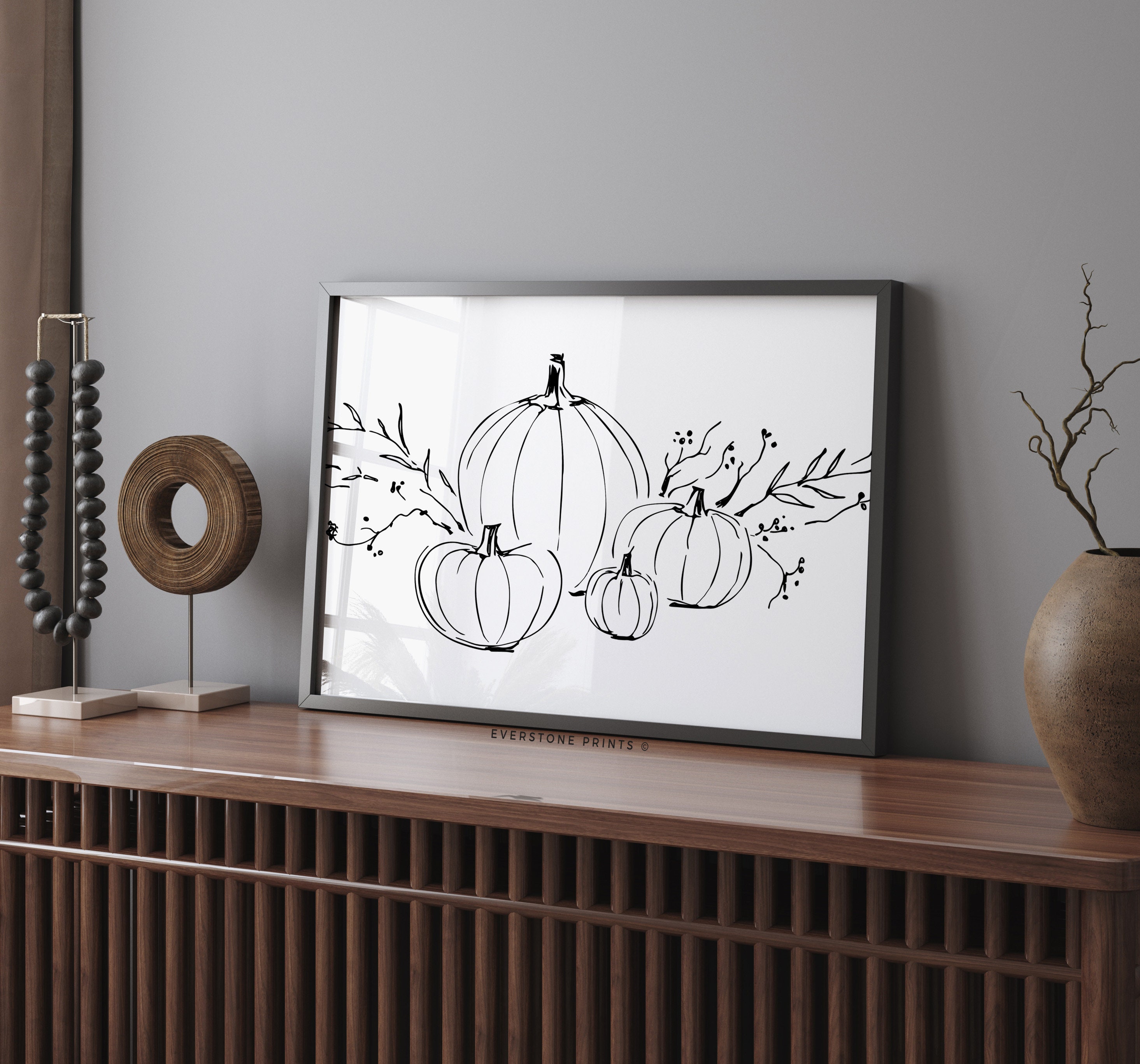 Pumpkin Print | Fall Printable | Farmhouse Fall Decor | Pumpkin Line ...