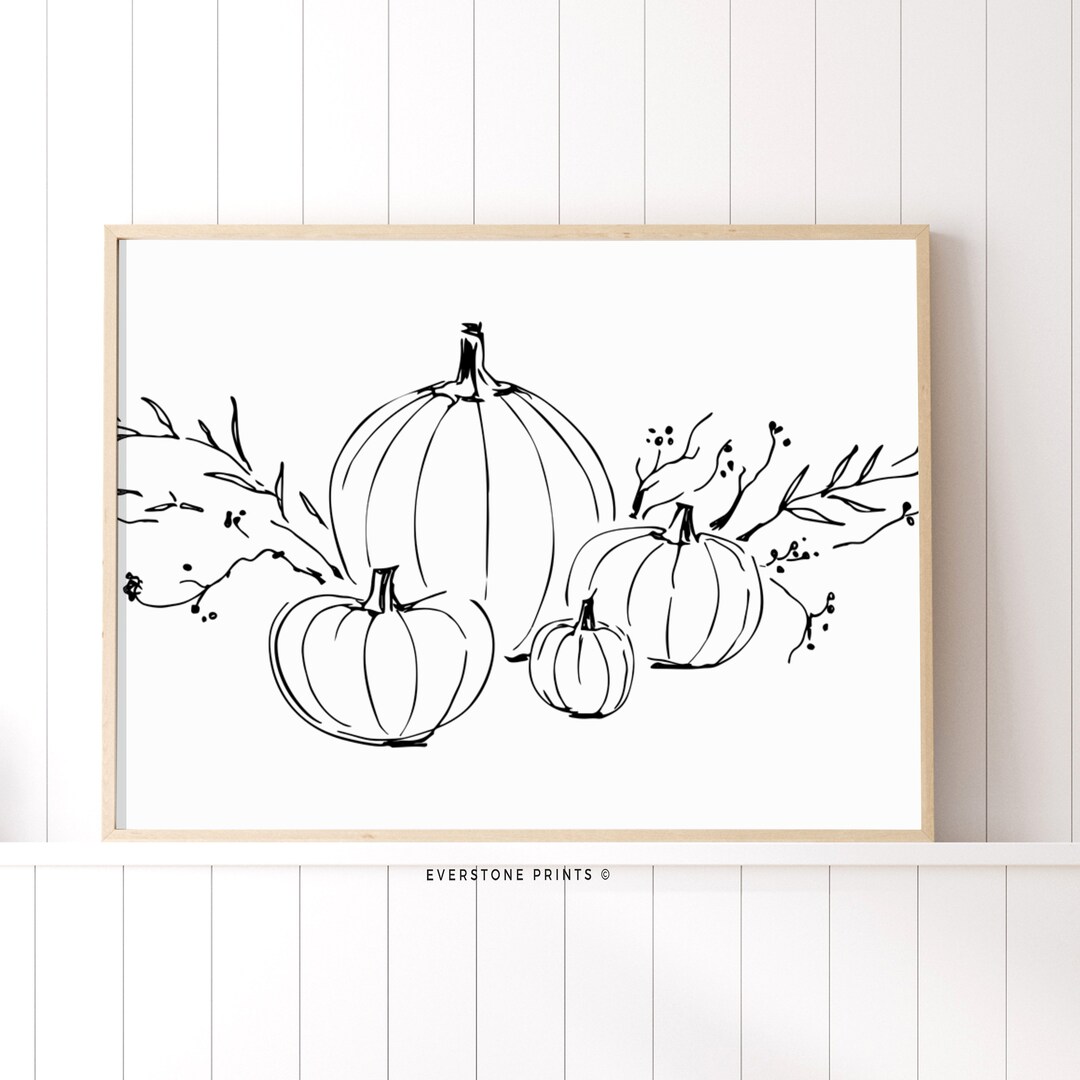 Pumpkin Print | Fall Printable | Farmhouse Fall Decor | Pumpkin Line ...