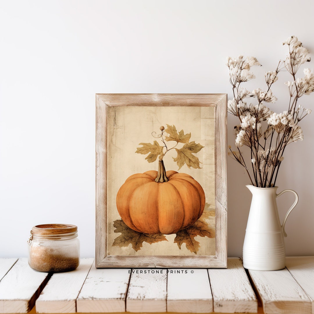 Fall Pumpkin Still Life Painting | Rustic Fall Art, Autumn Wall Print ...