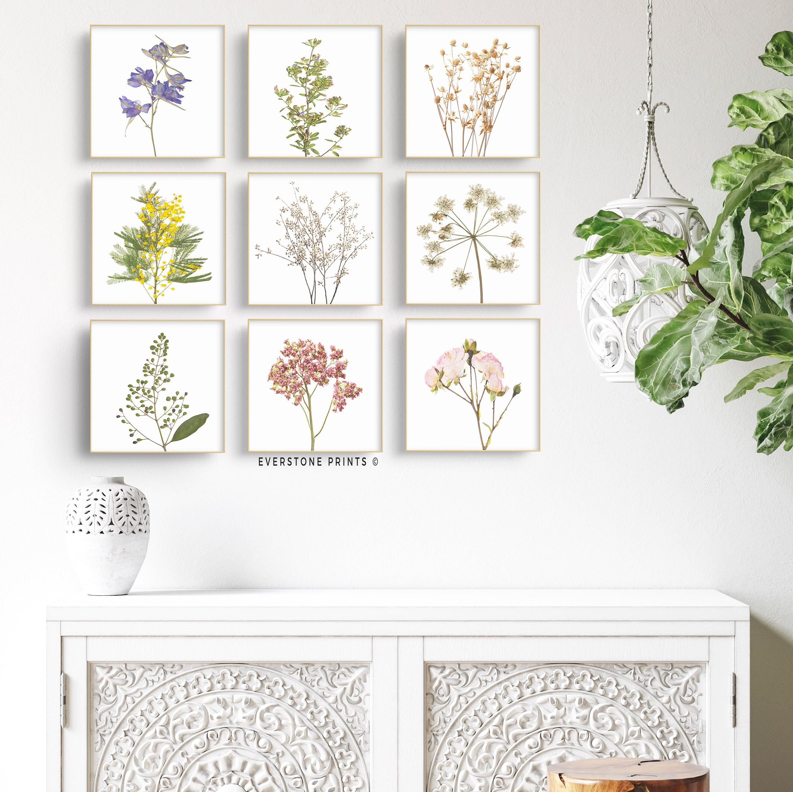 Set of 9 Botanical Prints | Botanical Wall Art, Square Prints, Poster ...