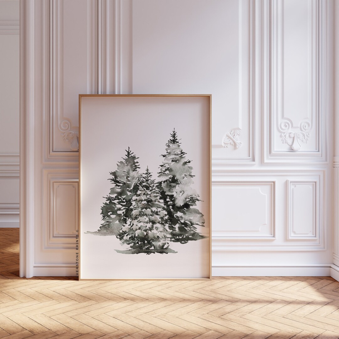 Snowy Evergreen Tree Print | Christmas Printable Art, Tree Watercolor ...