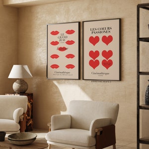 Vintage French Film Set | French Kiss Art, Heart Wall Art, Retro Art ...