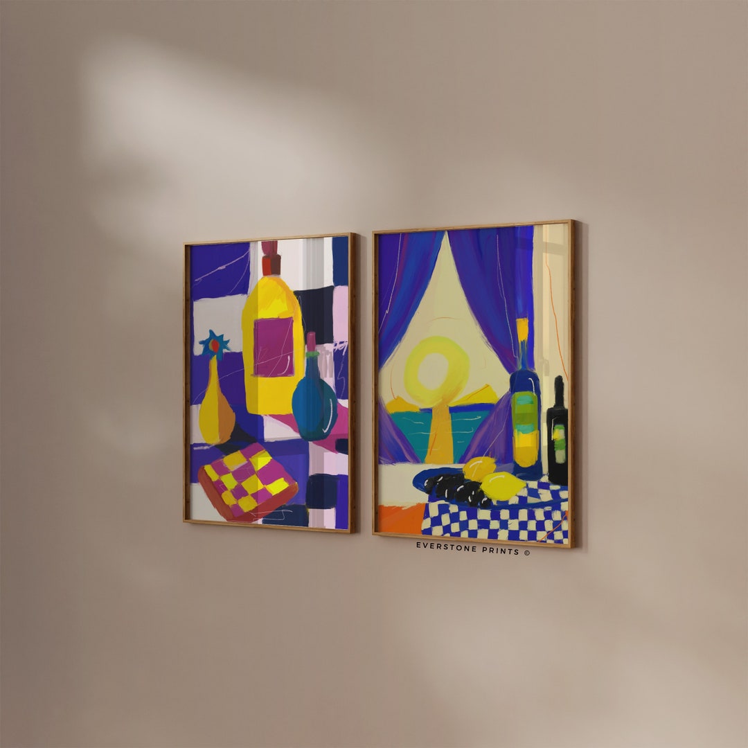 French Riviera Kitchen Print Set of 2 | Kitchen Wall Art, Colorful Food ...