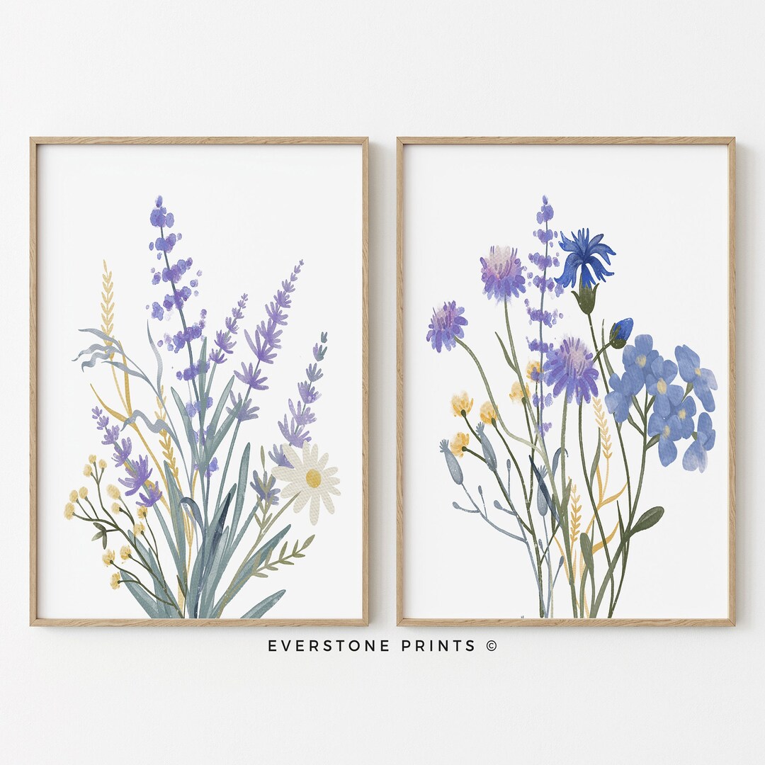 Set of 2 Watercolor Wildflower Art | Colorful Bright Floral Prints ...