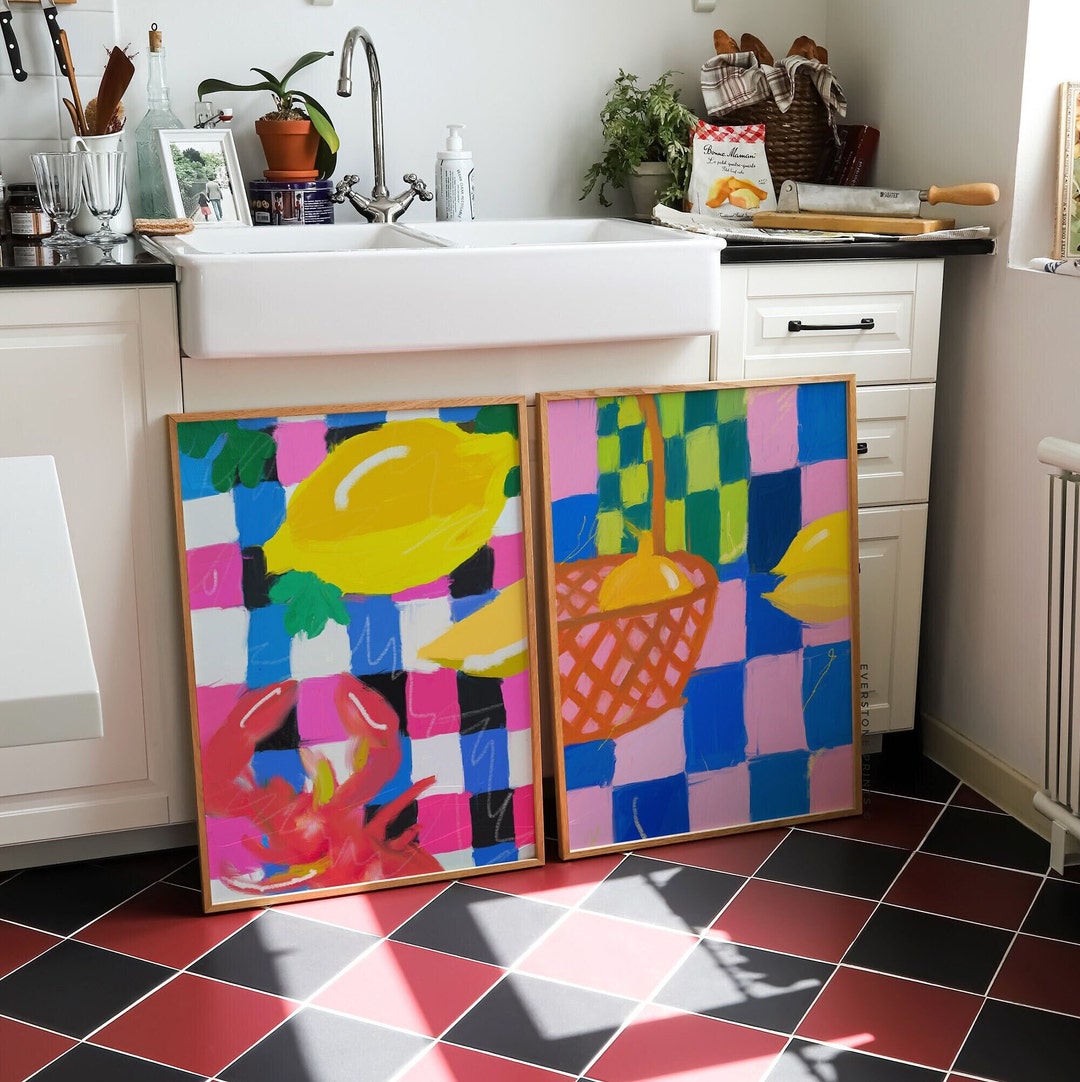 French Riviera Kitchen Print Set of 2 Kitchen Wall Art, Colorful Food ...