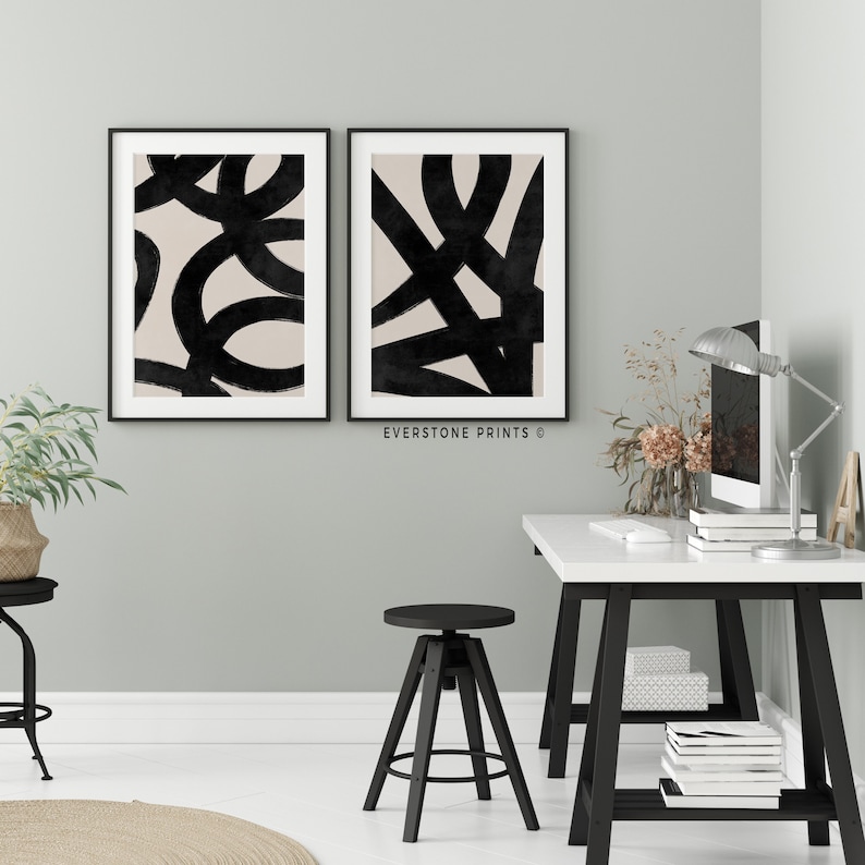 Black Lines Set of 2 Black Abstract Art Print Abstract Wall - Etsy