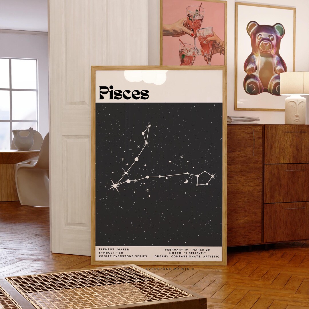 Pisces Poster | Zodiac Pisces Print, Retro Wall Decor, Digital Download ...