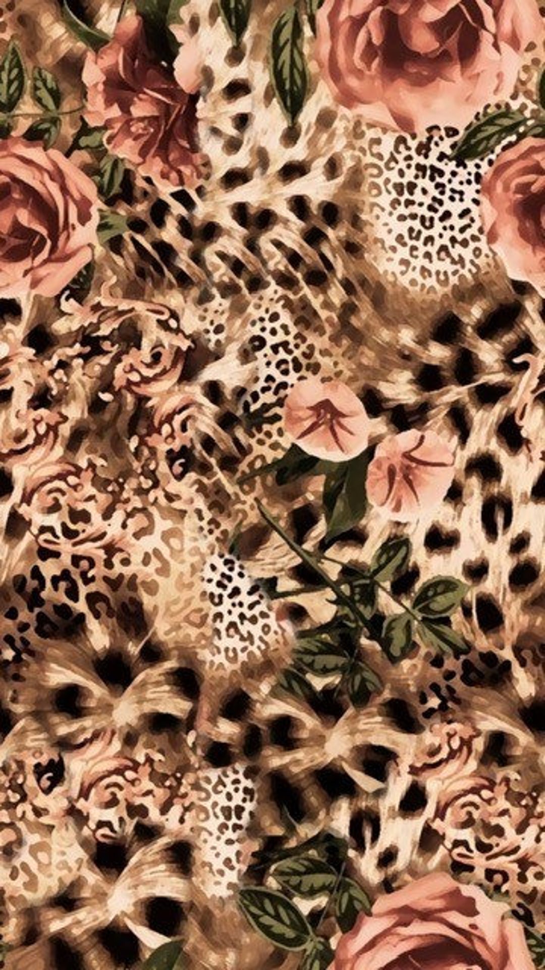 Leopard Print Fabric With Brownish Peach Flowers by the Yard,floral ...