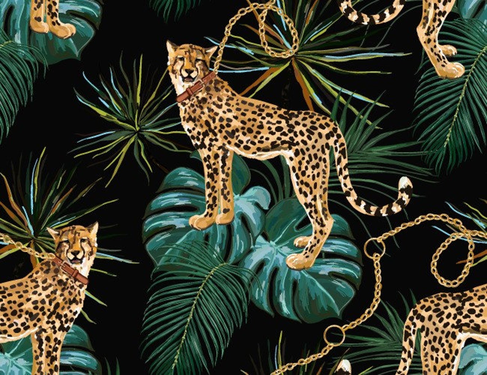 Tropical Leopard Chains Printed Fabric - Etsy