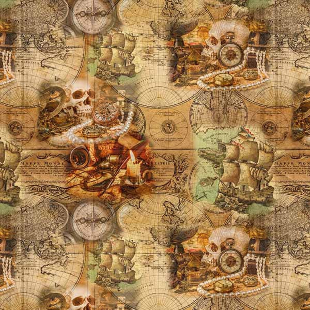 Maps Fabric by the Yard,pirates Map Printed Upholstery Fabric - Etsy UK