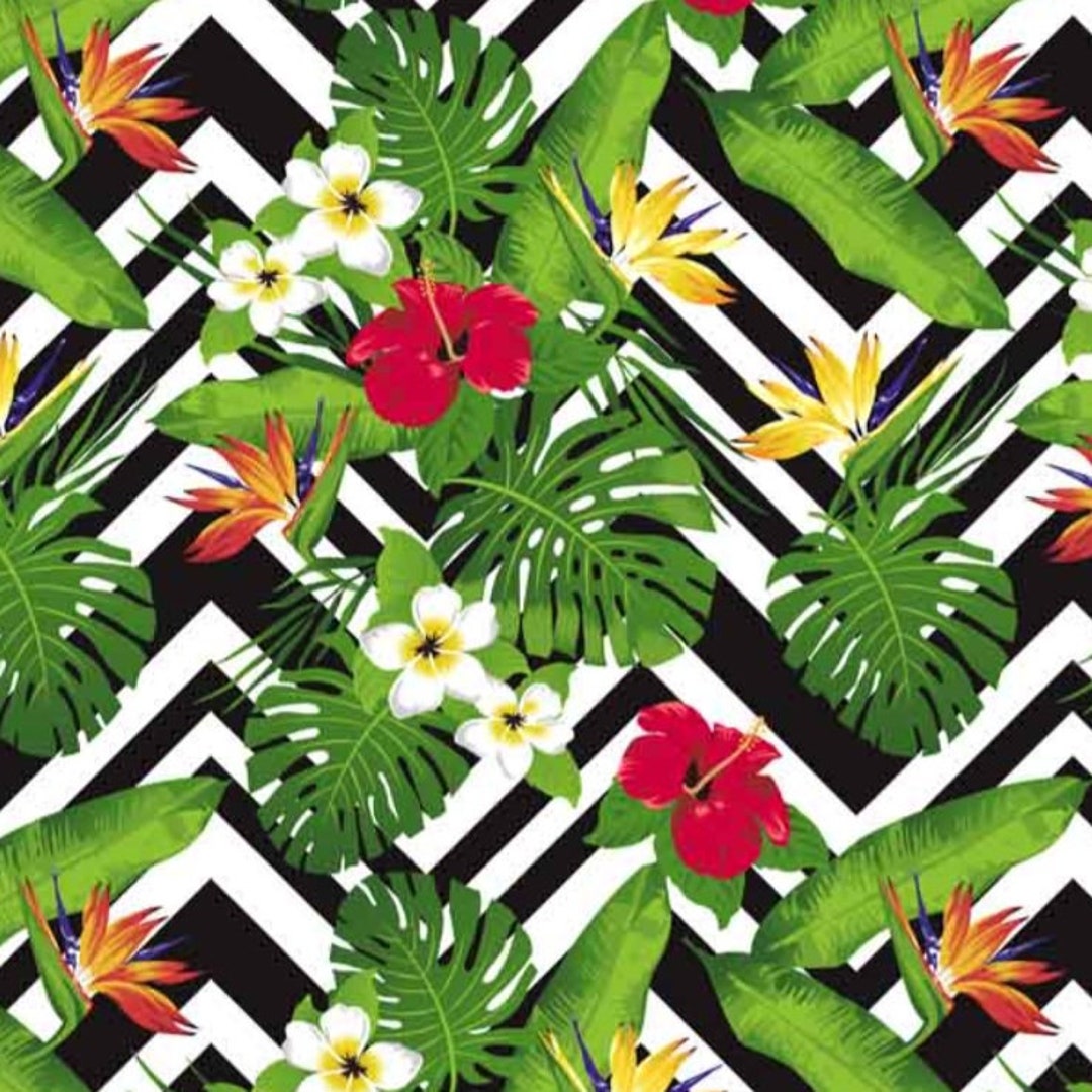Tropical Floral Printed Geometric Fabric for Upholstery by the Yard,by ...
