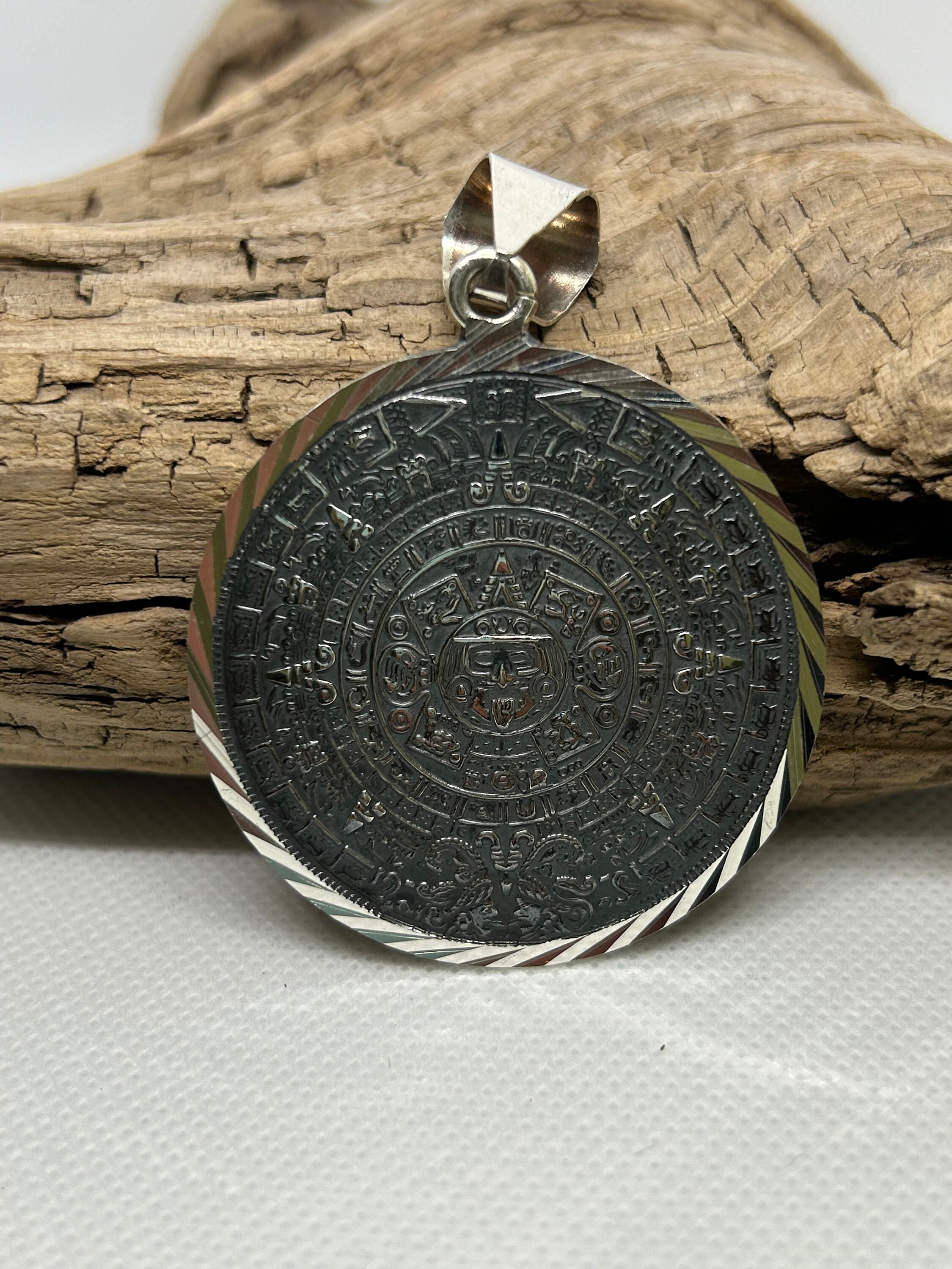 925 Sterling Silver Mexican Aztec Calendar Pendant Jewelry for Him ...