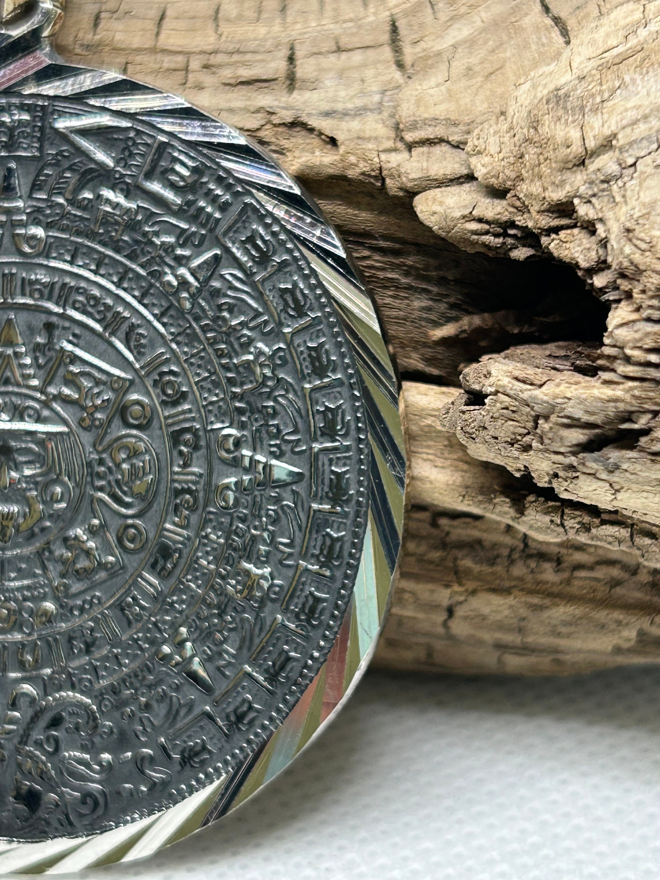 925 Sterling Silver Mexican Aztec Calendar Pendant Jewelry for Him ...