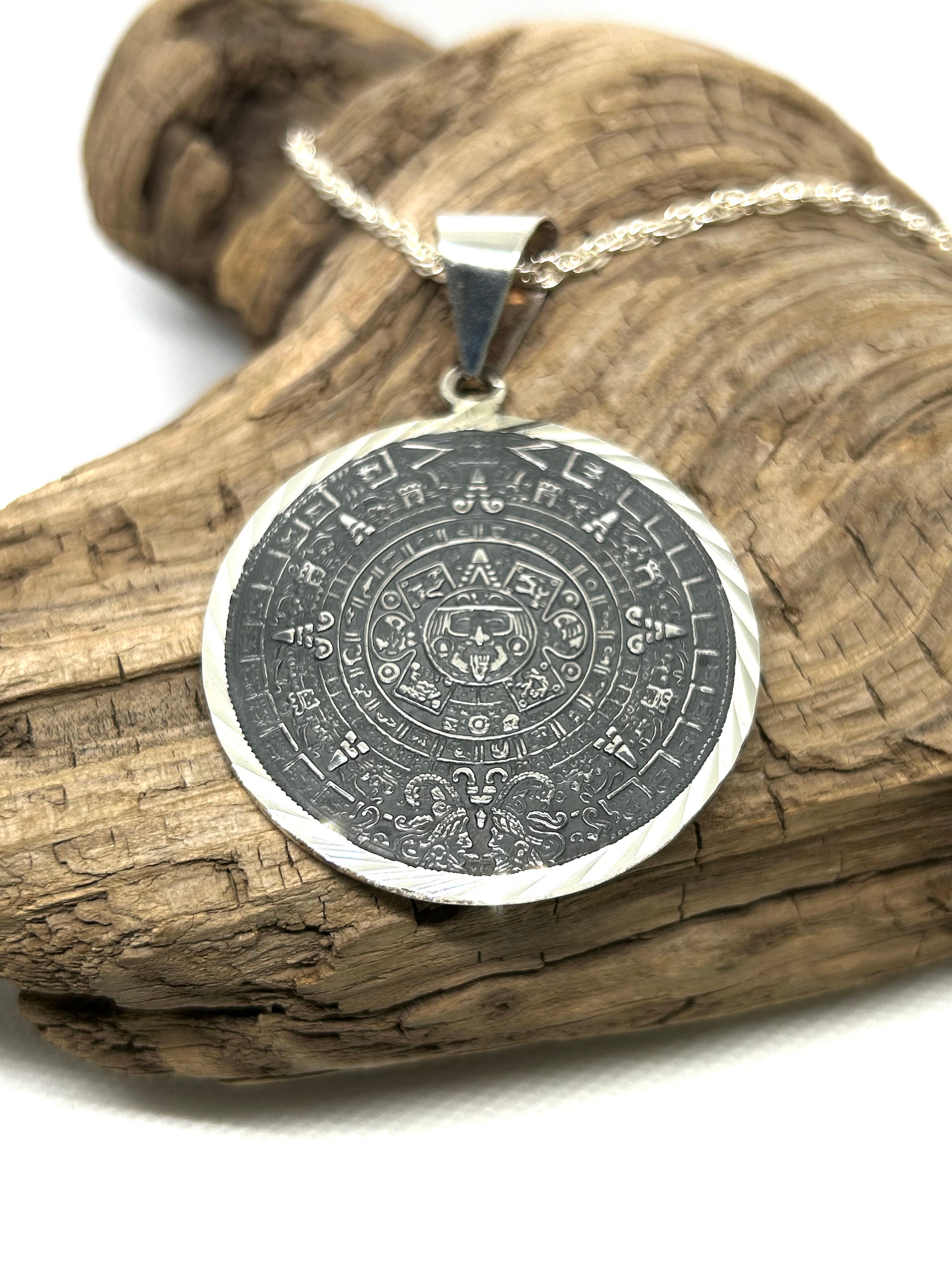 925 Sterling Silver Mexican Aztec Calendar Pendant Jewelry for Him ...