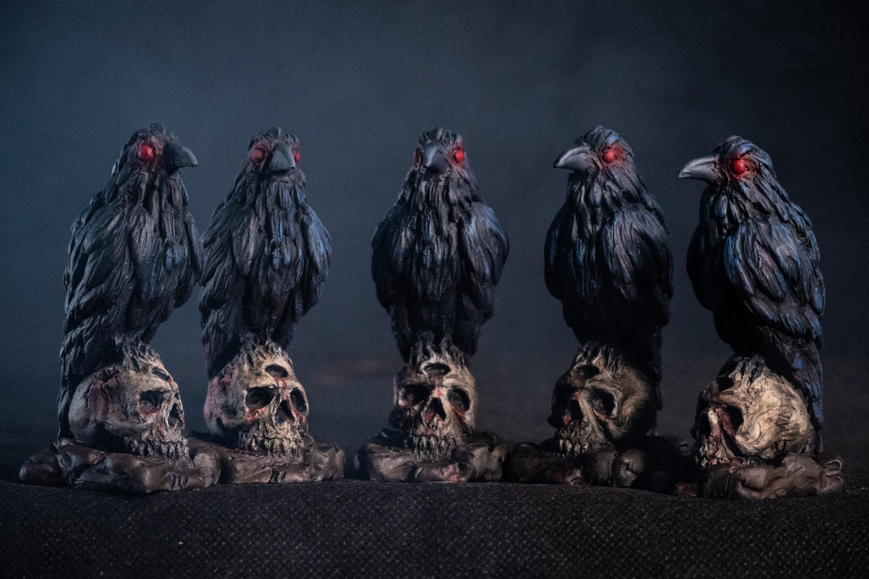 Set of Omens 5 Resin Figurines Crow on Monster Skull - Etsy