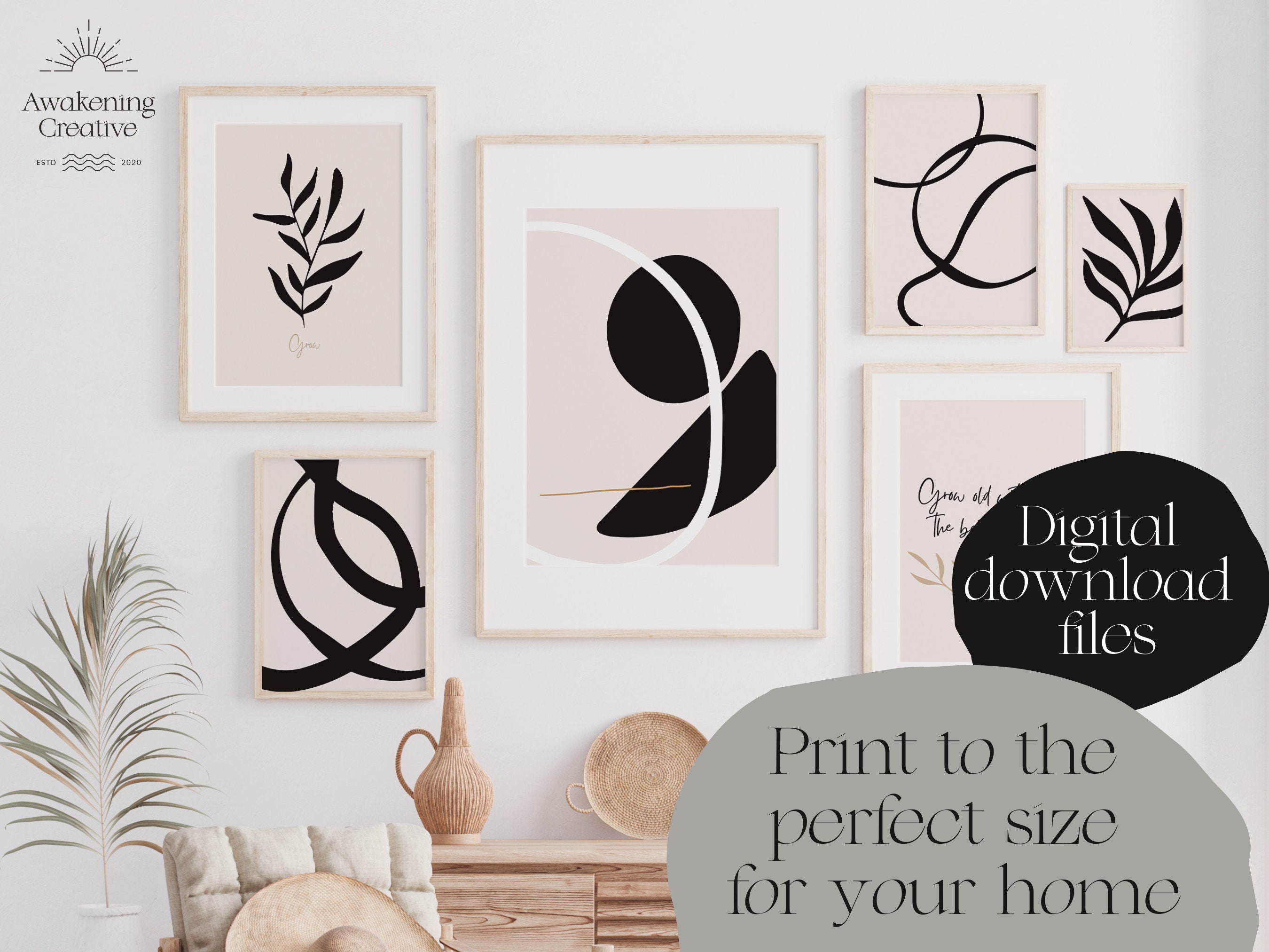 Set of 6 Gallery Wall Prints, Printable Wall Art, Neutral Abstract ...