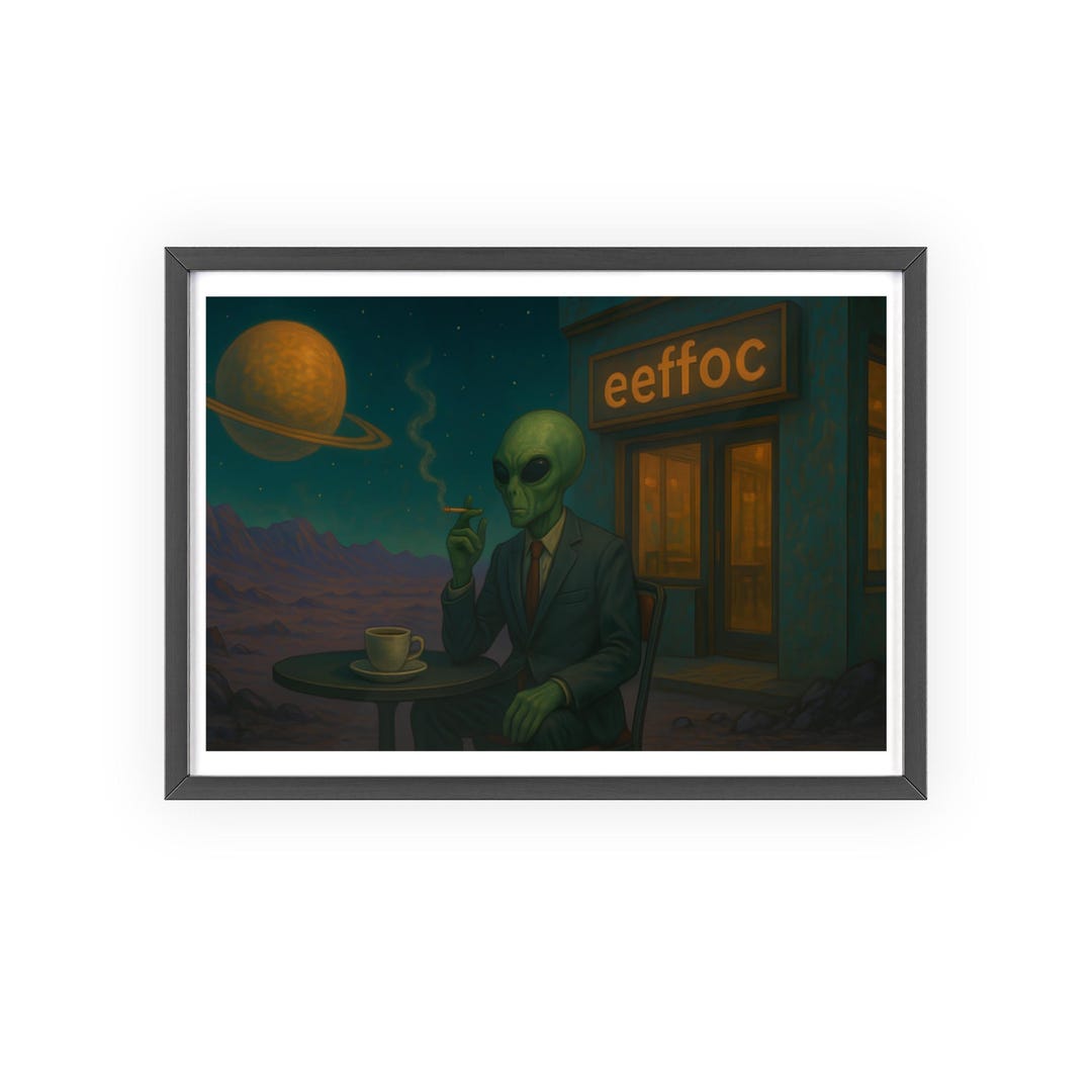 Alien Cafe Art Print With Wooden Frame, Sci-fi Decor, Intergalactic Art ...