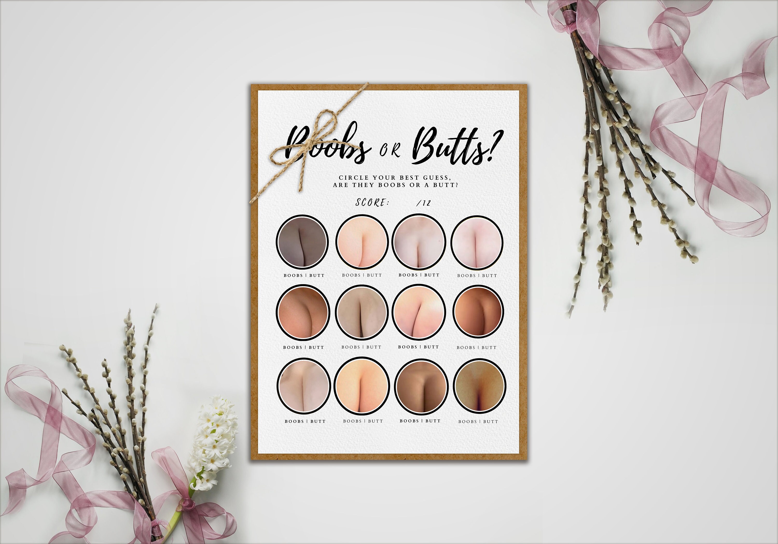 Minimalist Boobs or Butts Game With Answer Key | Bachelorette Party ...