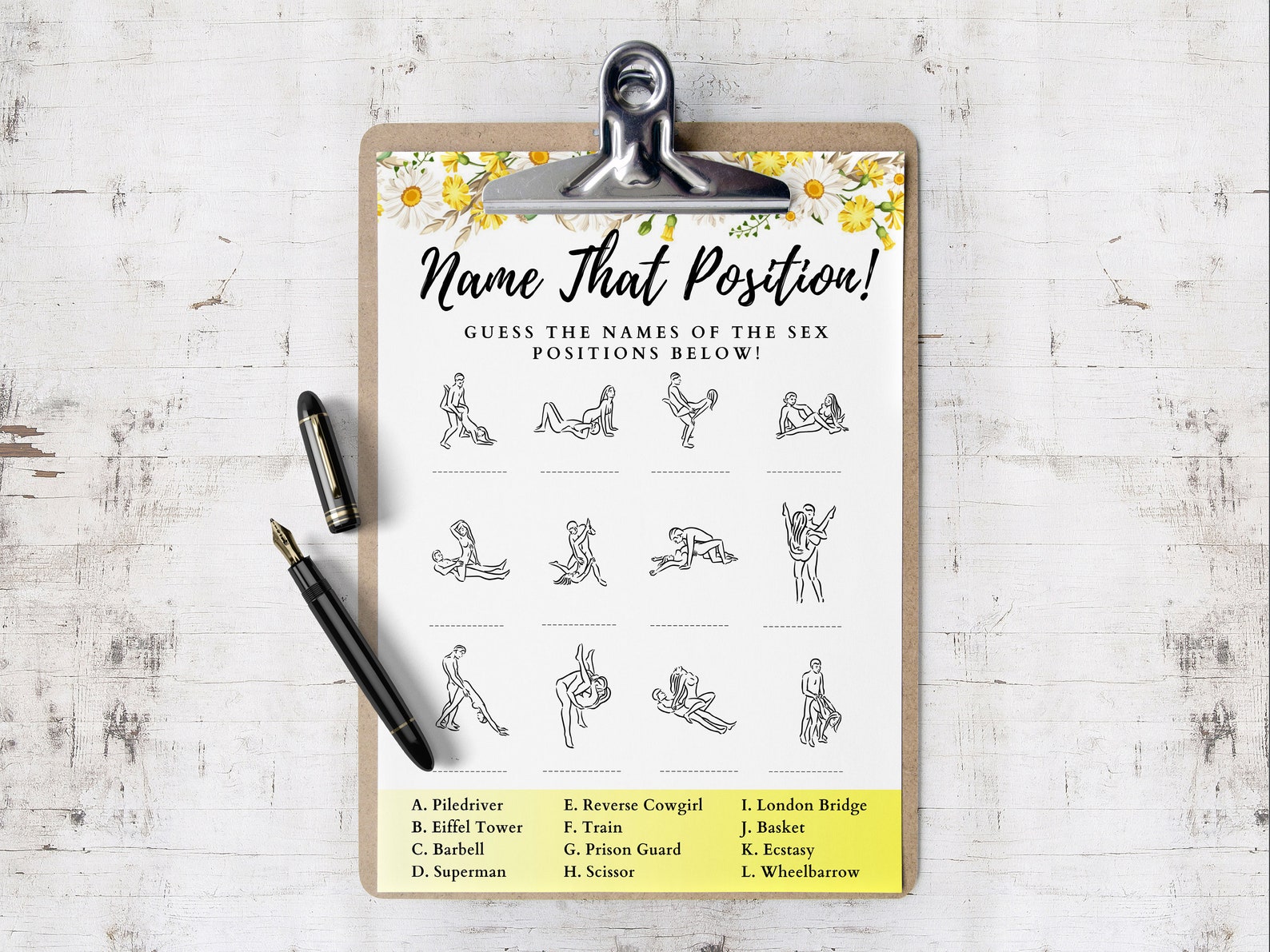 Name That Position Game With Answer Key | DIRTY Bachelorette Games ...