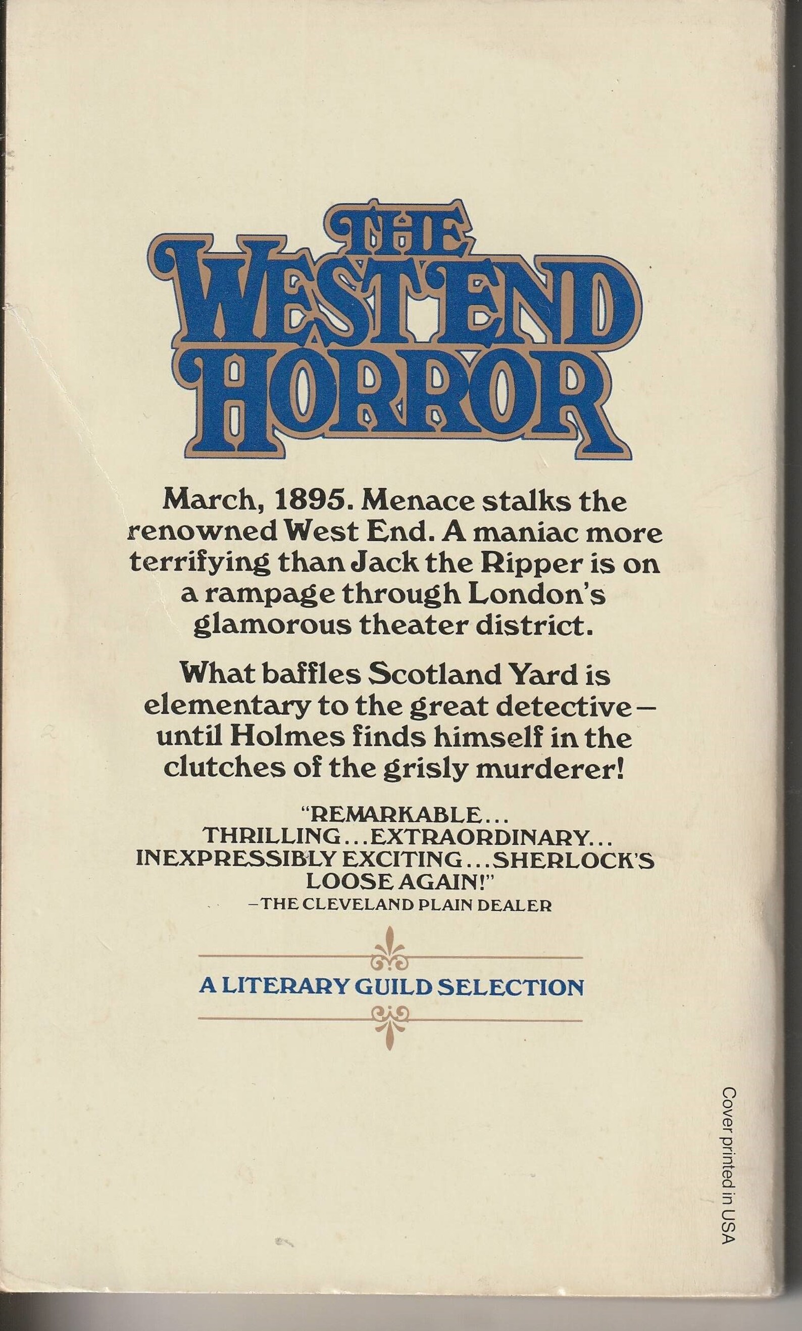 The West End Horror as Edited by Nicholas Meyer - A Posthumous Memoir of John H Watson M.D ...