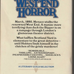 The West End Horror as Edited by Nicholas Meyer - A Posthumous Memoir of John H Watson M.D ...