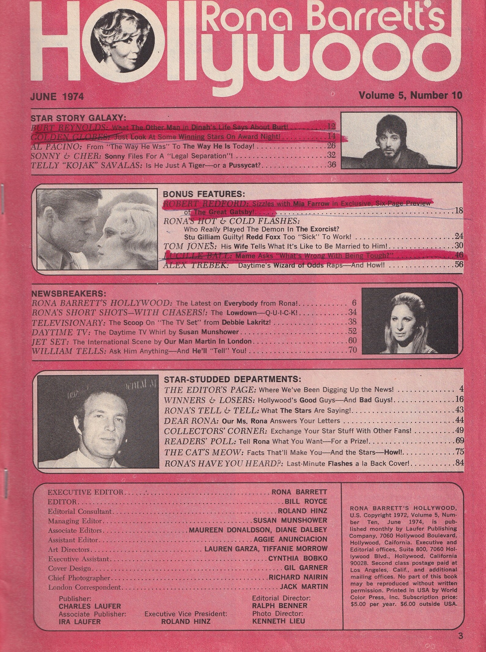 Rona Barrett’s Hollywood Magazine June 1974 - Robert Redford, Mia ...