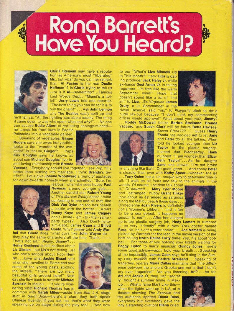 Rona Barrett’s Hollywood Magazine June 1974 - Robert Redford, Mia ...