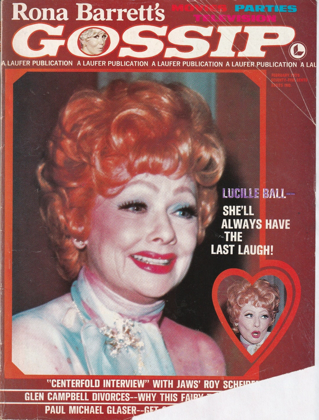 Rona Barrett's GOSSIP Magazine February 1976 - Lucy, Roy Scheider, Glen ...