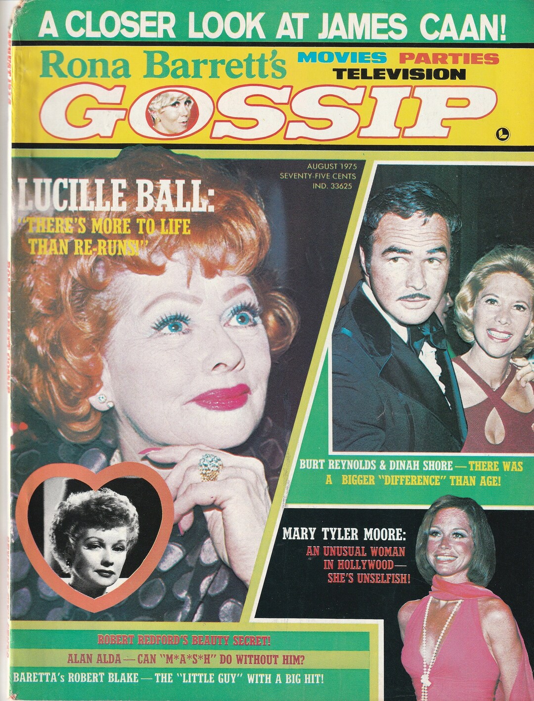 Rona Barrett's GOSSIP August 1975 Lucy, Burt Reynolds, Dinah Shore ...