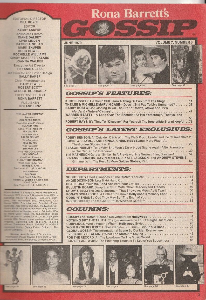 Rona Barrett's GOSSIP June 1979 Kurt Russell Elvis Lee Marvin Robin ...