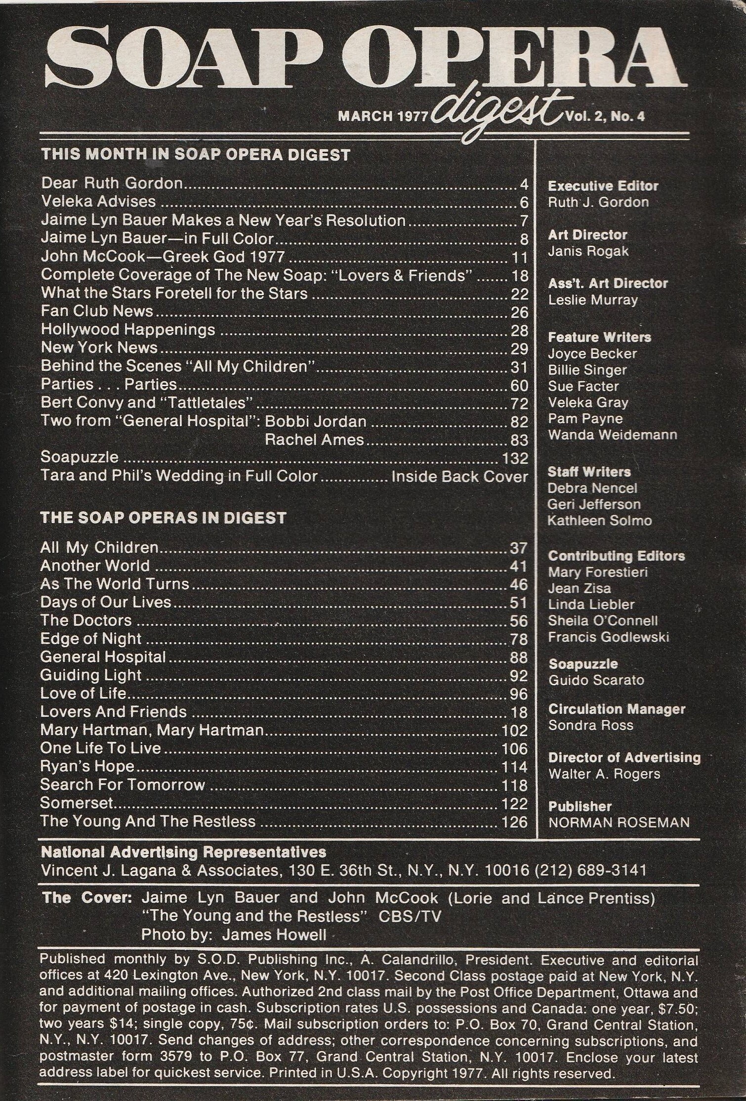 Soap Opera Digest March 1977, Jaime Lyn Bauer, John Mccook, Lovers and ...