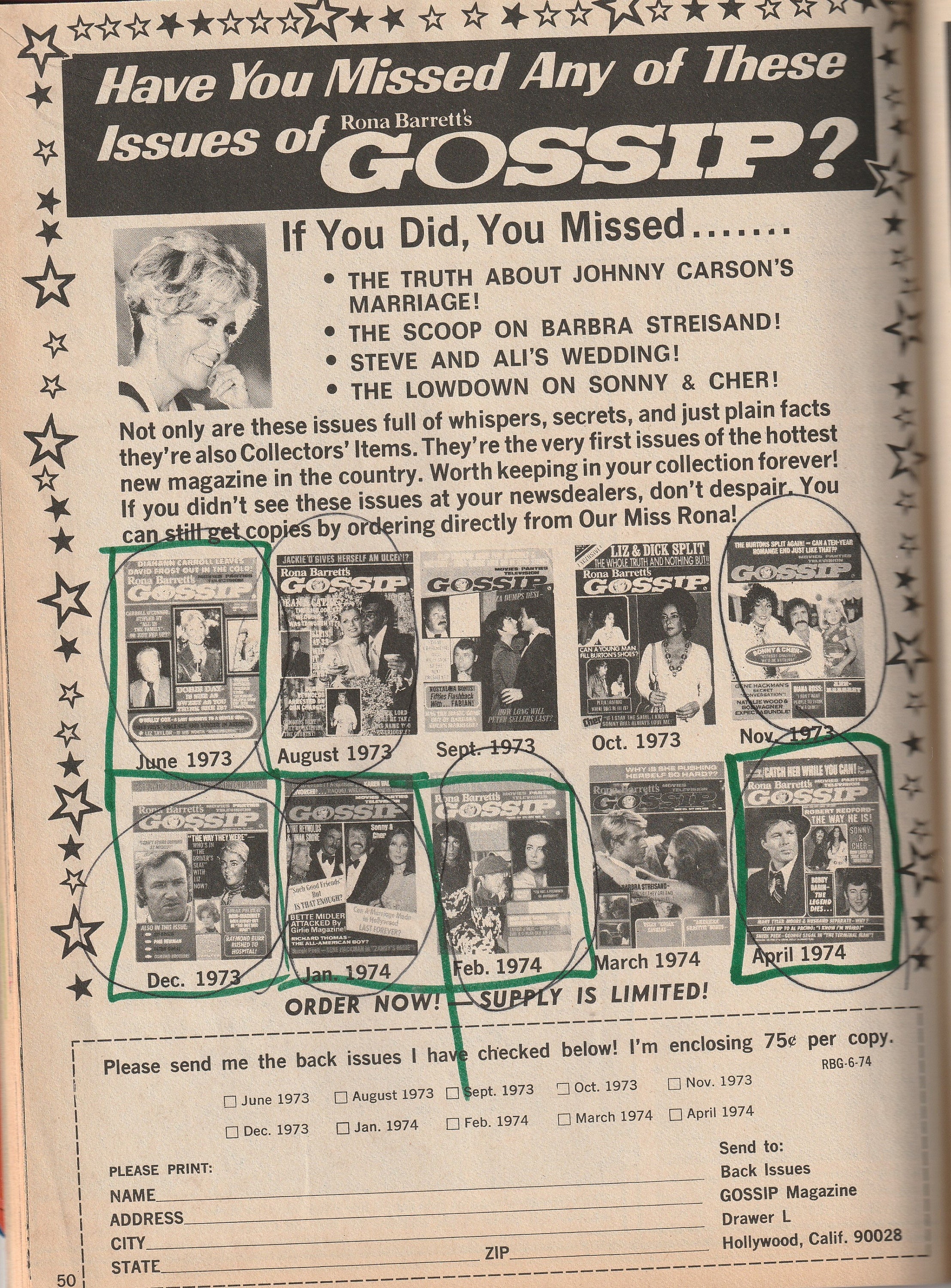 Rona Barrett's GOSSIP June 1974 - Robert Redford, Sonny and Cher, James ...