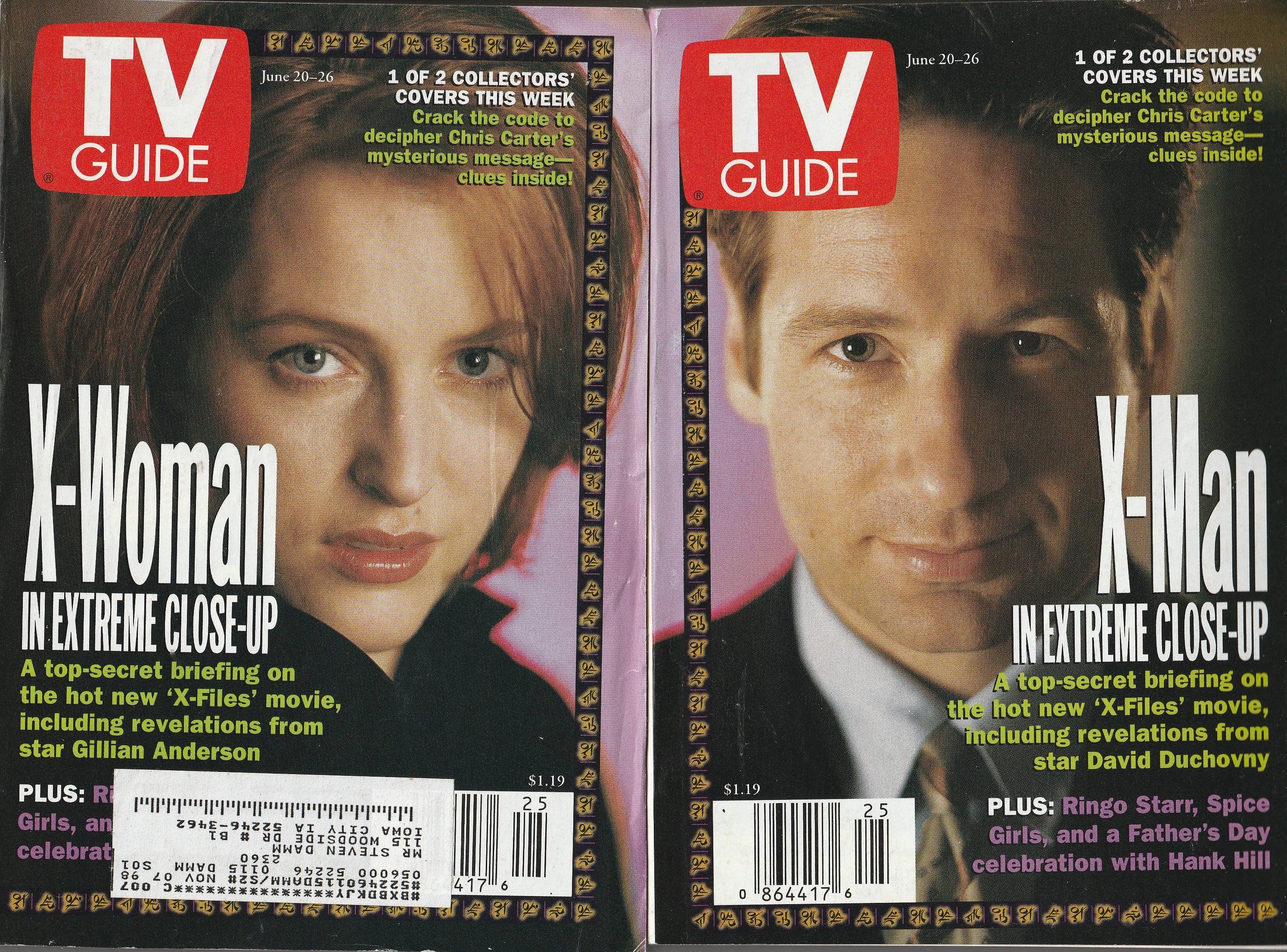 Gillian Anderson Cover Only TV Guide Vol 46 No. 25 Issue 2360 June 20 ...