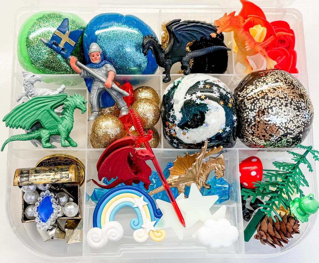 Dragon Play Dough Kit: Sensory Box With Figurines & Treasure - Etsy
