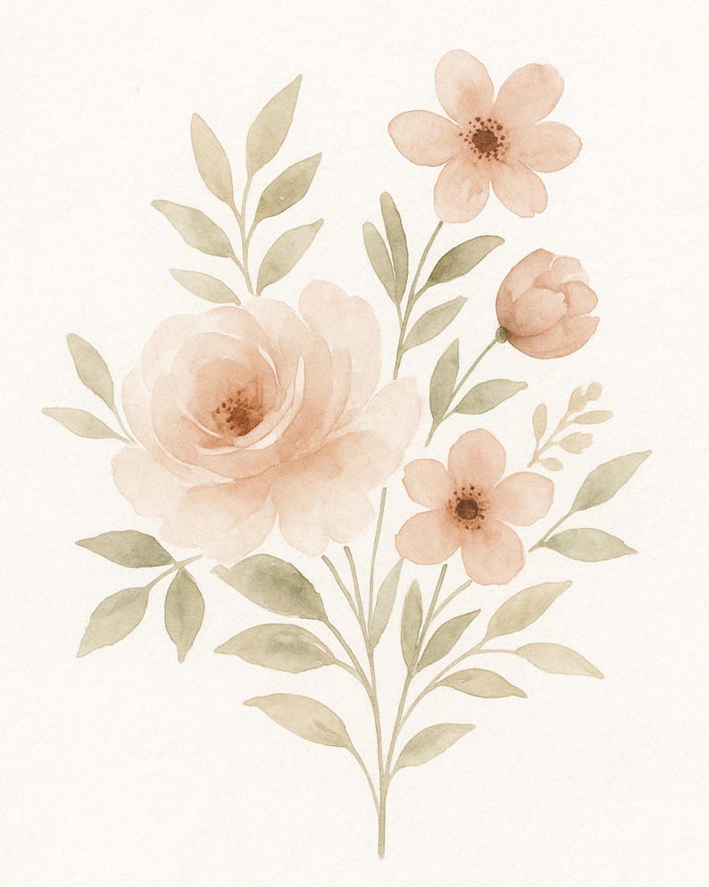 Neutral Watercolor Wall Art Set of 2 | Motivational Quote & Floral ...
