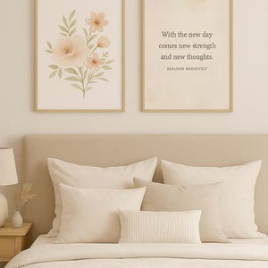 Neutral Watercolor Wall Art Set of 2 | Motivational Quote & Floral ...
