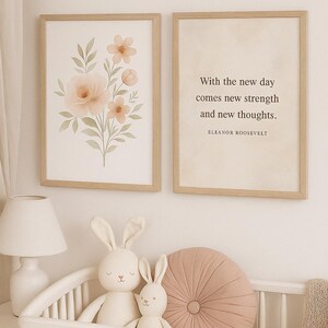 Neutral Watercolor Wall Art Set of 2 | Motivational Quote & Floral ...